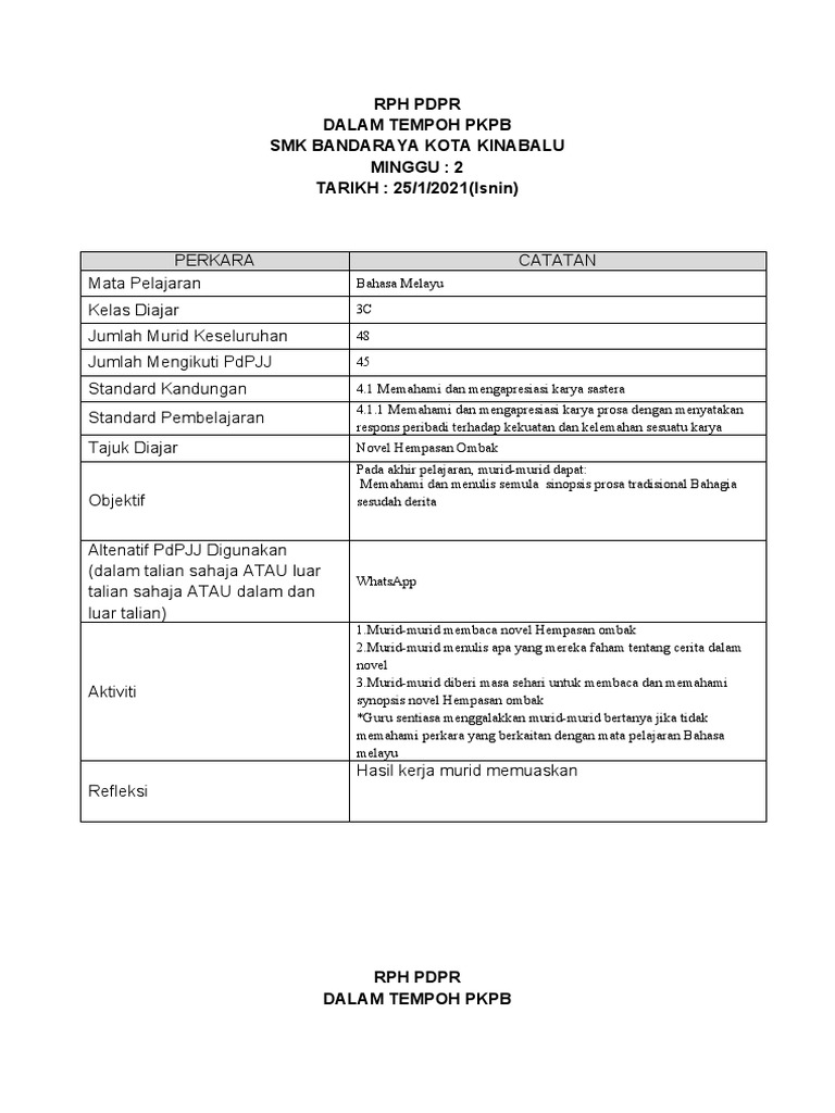 2 RPH PDPR (Tingkatan 3) | PDF