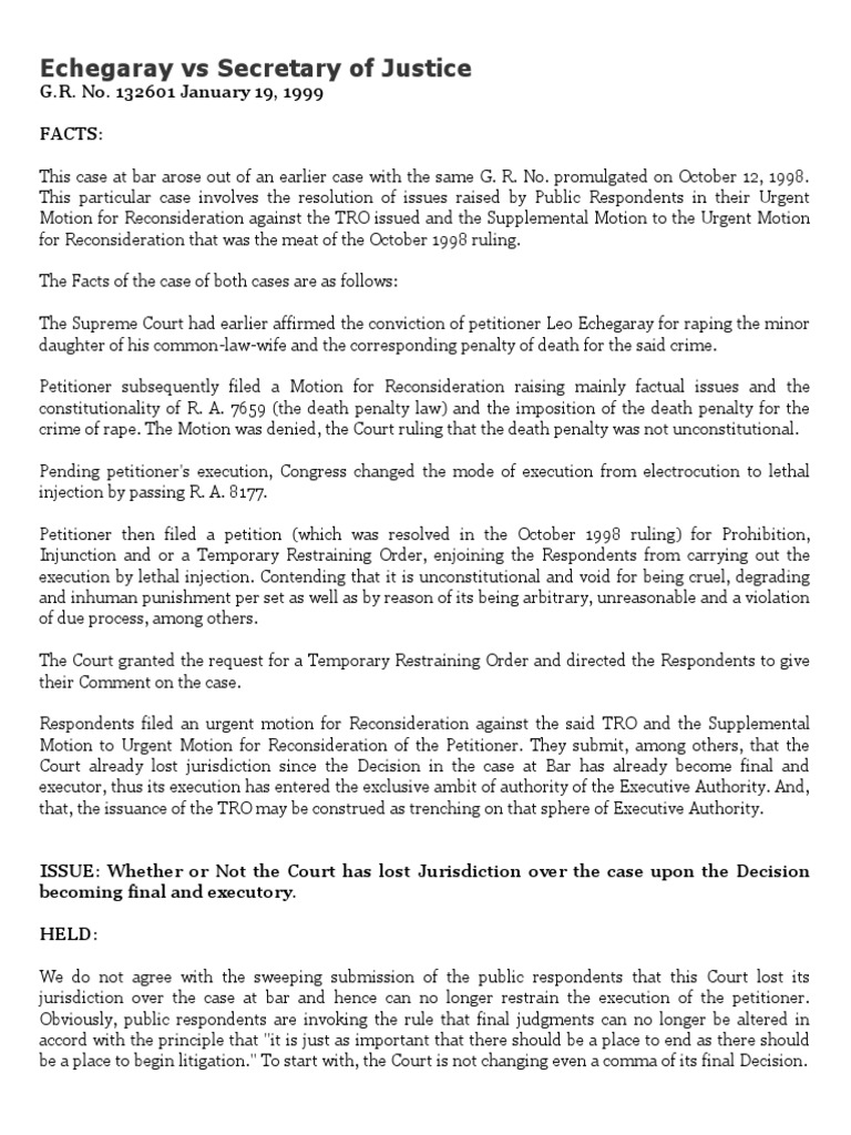Echegaray Vs Secretary of Justice | PDF | Capital Punishment In The ...