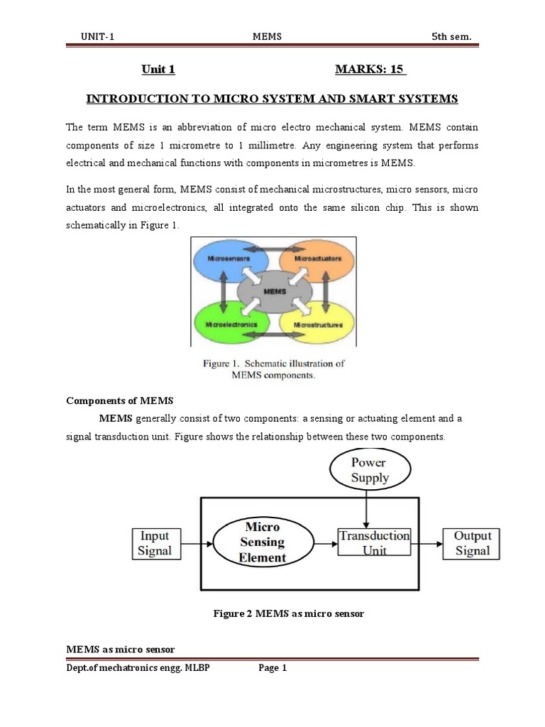 Unit 1 Marks: 15 Introduction To Micro System and Smart Systems | PDF ...