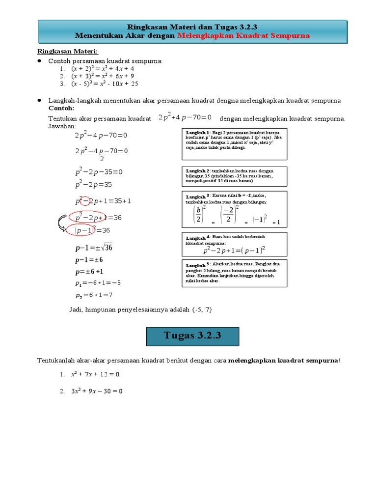 9 - LKPD 3.2.3 - Melengkapkan Kuadrat Sempurna | PDF