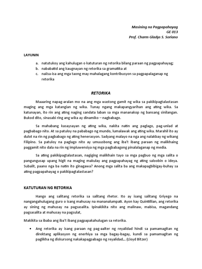 Modyul 1 Kanon NG Retorika | PDF