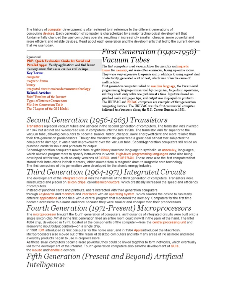 First Generation (1940-1956) Vacuum Tubes | PDF | Microprocessor ...