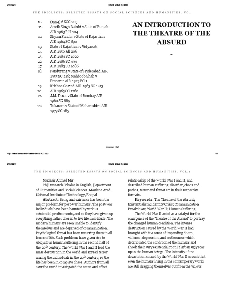 An Introduction To The Theatre of The Absurd | PDF | Existentialism | Psychological Concepts