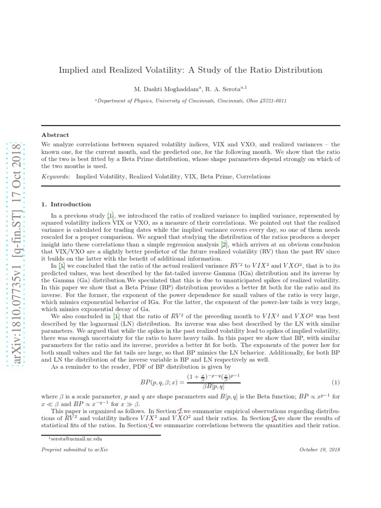 Beta Prime Distribution in Volatility Ratios | PDF | Power Law | Vix