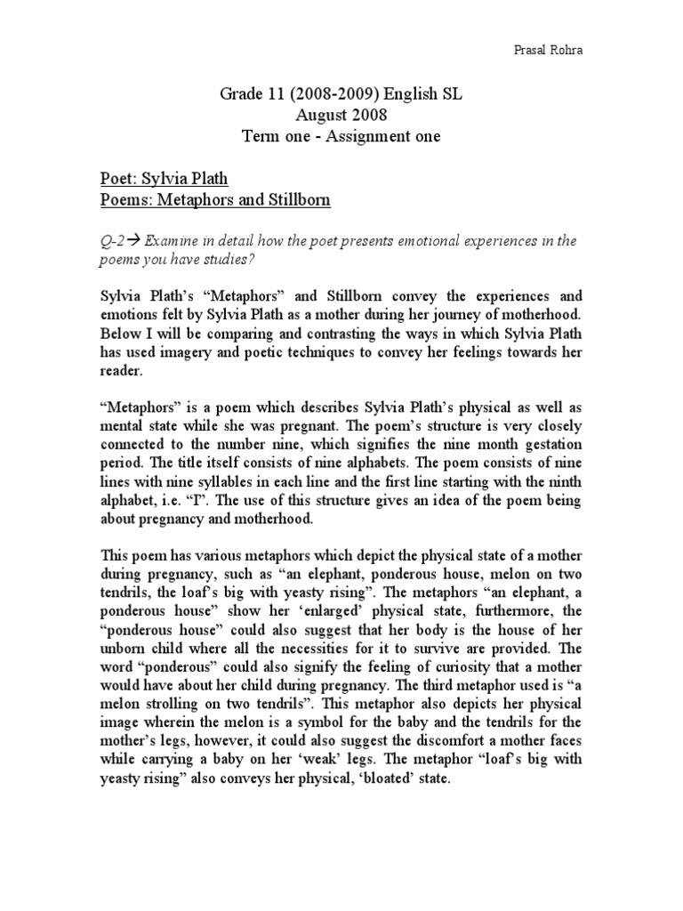 English SL - Assignment 1 | PDF | Sylvia Plath | Metaphor