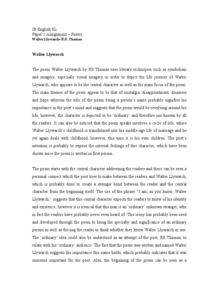 IB English SL - Walter Paper 1 Assignment | PDF | Poetry | Depression ...