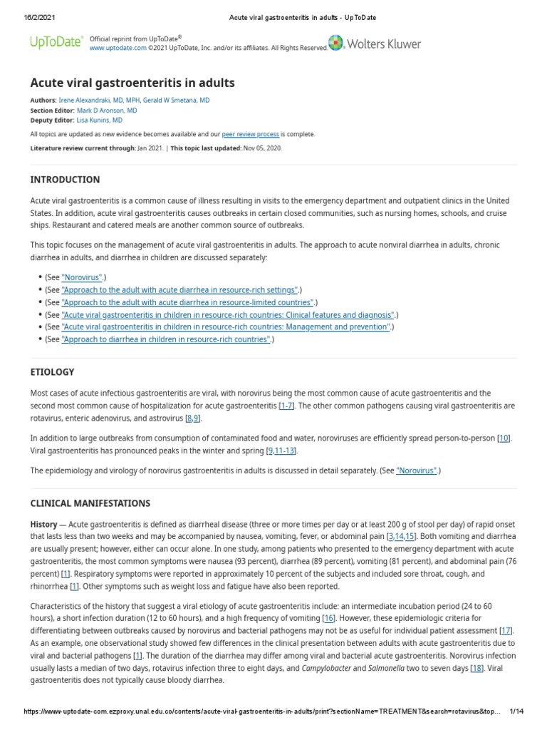 Acute Viral Gastroenteritis in Adults - UpToDate | PDF | Diarrhea ...