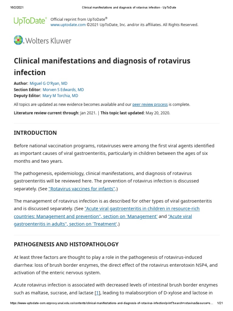 Clinical Manifestations and Diagnosis of Rotavirus Infection | PDF ...