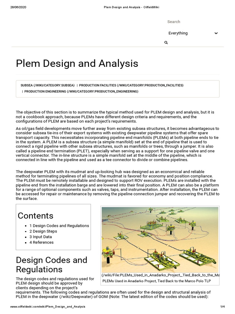 Plem Design and Analysis - OilfieldWiki | PDF | Subsea (Technology ...