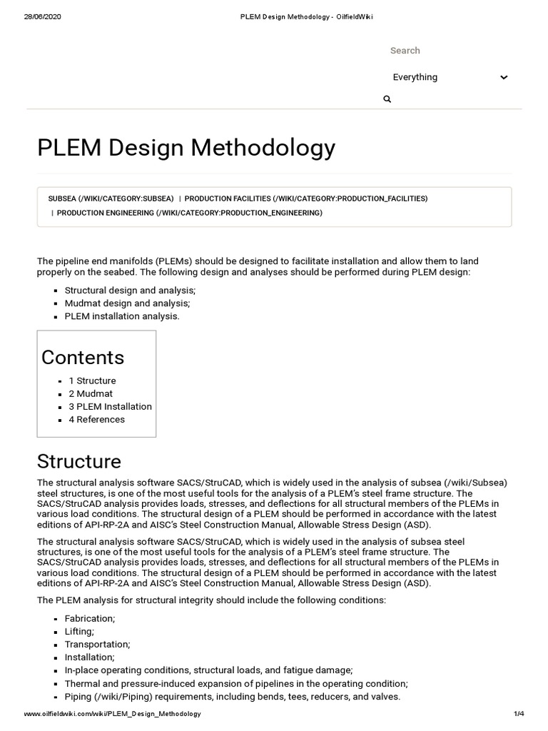 PLEM Design Methodology - OilfieldWiki | PDF | Pipeline Transport ...