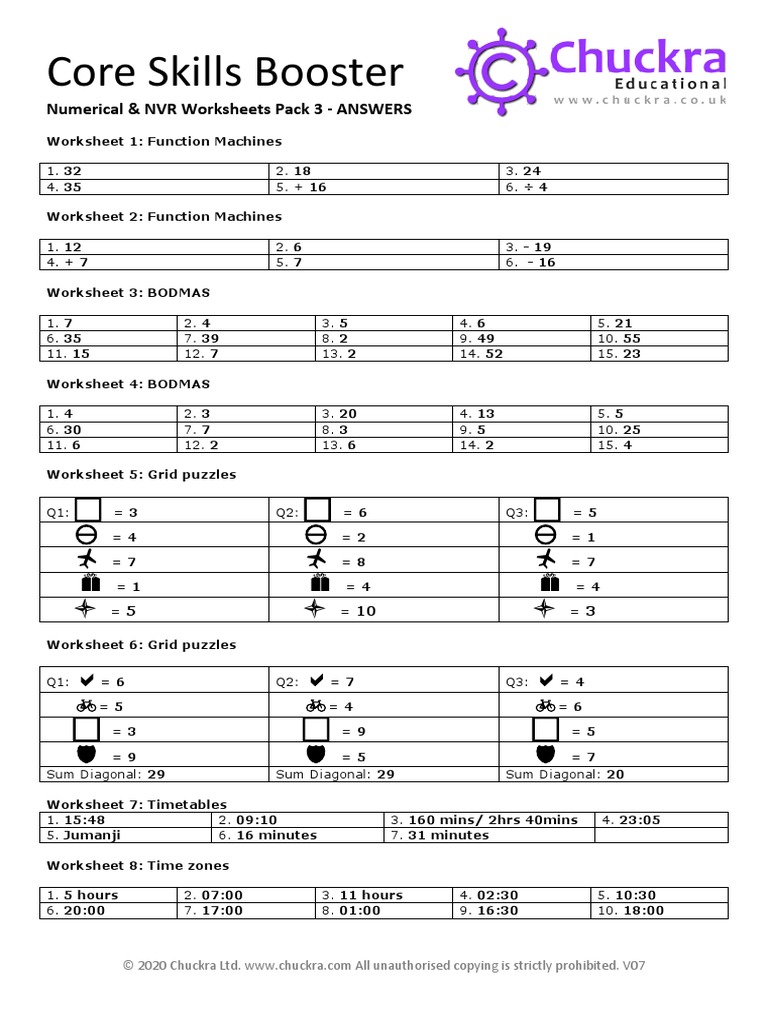 Core Skills Booster: Numerical & NVR Worksheets Pack 3 - ANSWERS | PDF ...