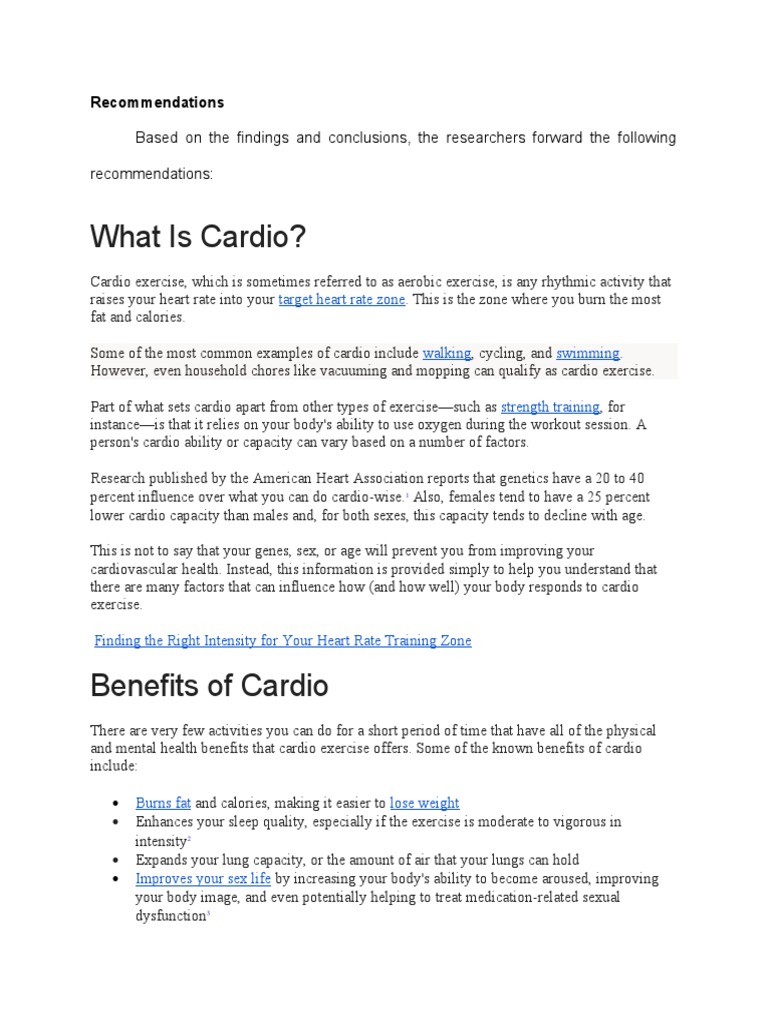 What Is Cardio Based On The Findings And Conclusions The Researchers
