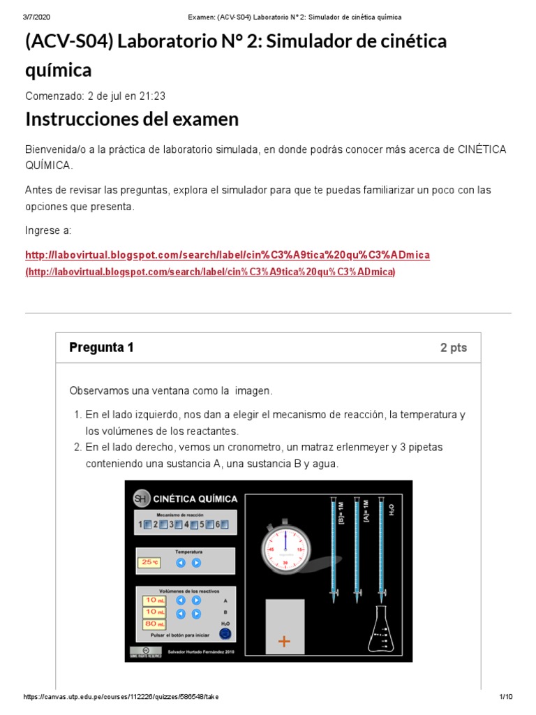 Examen ACV S04 Laboratorio N 2 Simulador de Cin Tica Qu Mica PDF | PDF | Cinética química ...