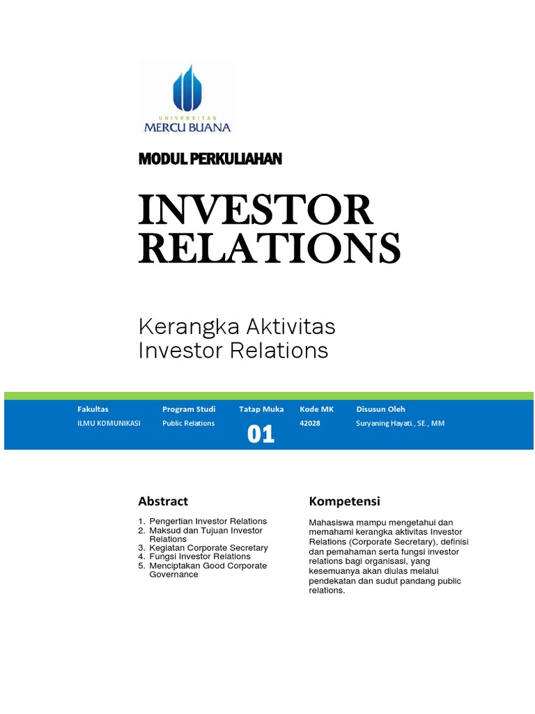 Kerangka Aktivitas Investor Relations | PDF