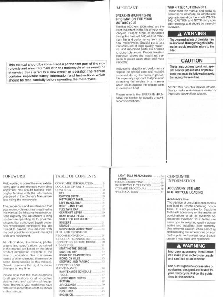 Suzuki GSX1400 Owners Manual | PDF