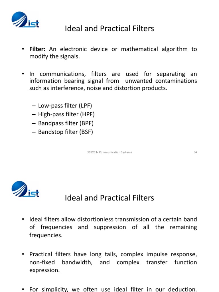 Ideal and Practical Filters: 308201-Communication Systems 34 | PDF ...