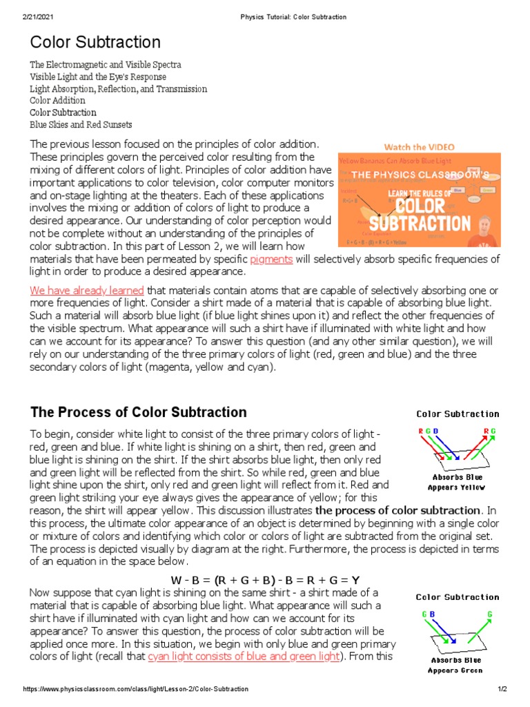 The Process of Color Subtraction | PDF | Color | Light