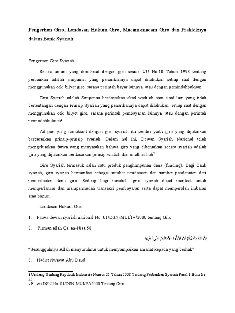 Pengertian dan Fatwa Giro Syariah | PDF | Hukum