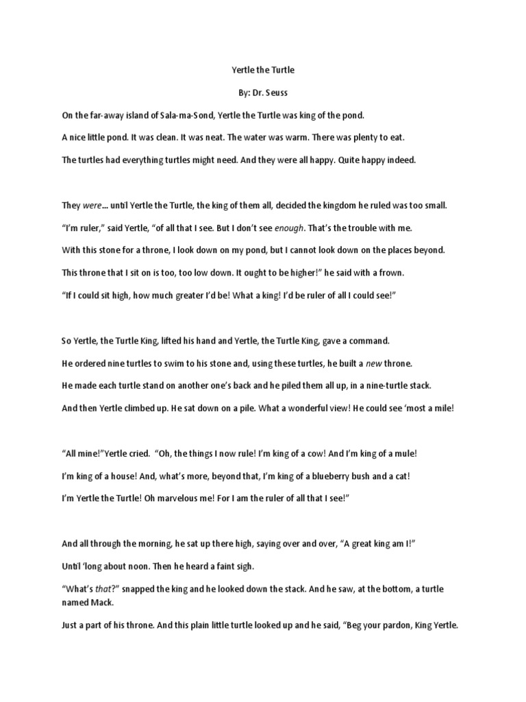 Yertle The Turtle-Dr. Suess Speech | PDF