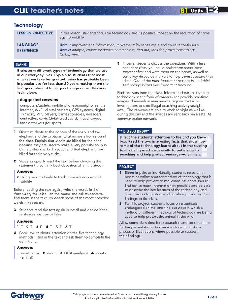 B1 UNITS 1 and 2 CLIL Teacher's Notes | PDF | Elephant | Brainstorming