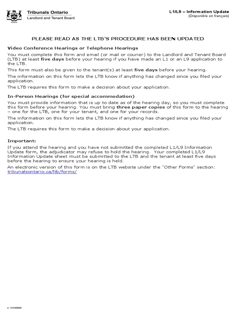 L1/L9 Information Update for LTB Hearings | PDF