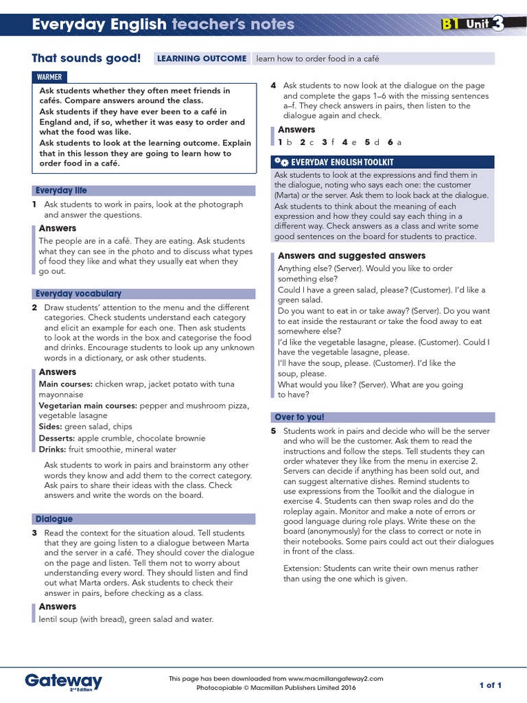 B1 UNIT 3 Everyday English Teacher's Notes | Download Free PDF | Menu ...