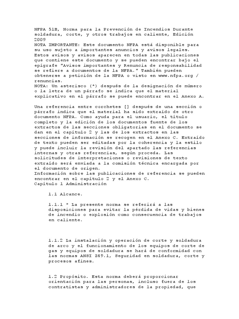 Norma NFPA 51B: Prevención de Incendios | PDF | Soldadura | Construcción