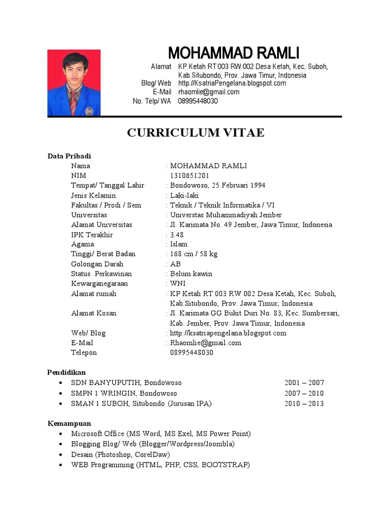 CV Mohammad Ramli: Teknik Informatika UNMUH Jember | PDF