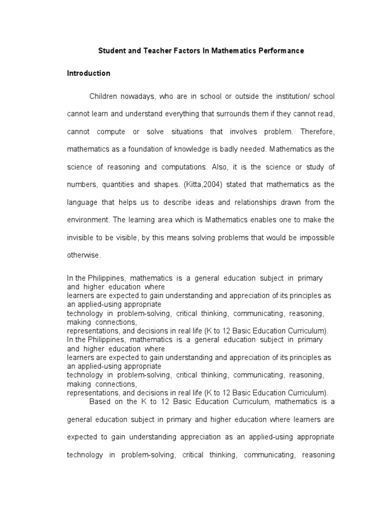 Student and Teacher Factors in Mathematics Performance | PDF | Critical ...