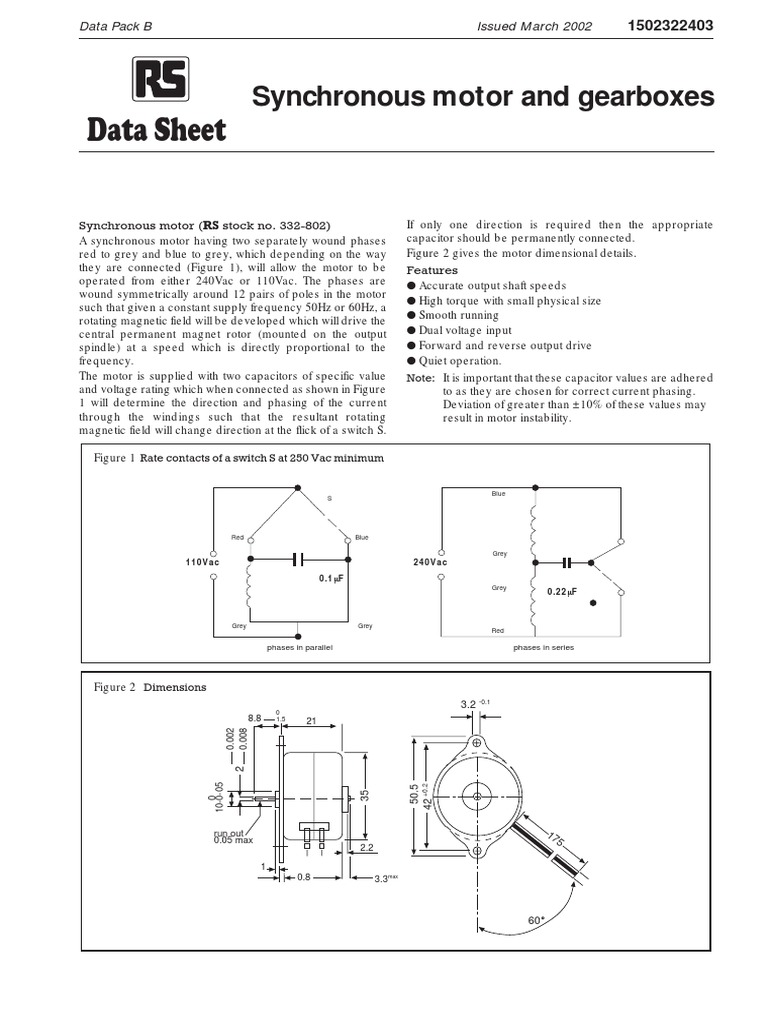 Data Sheet: Synchronous Motor and Gearboxes | PDF | Electric Motor ...