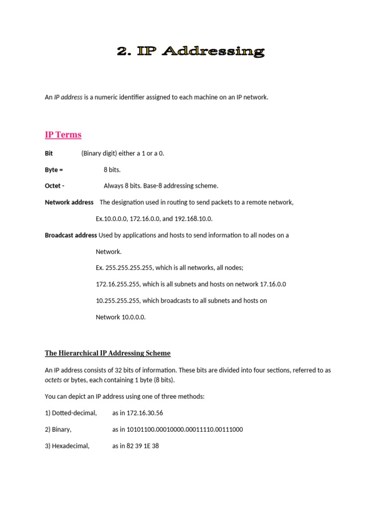 IP Terms: Octets or Bytes, Each Containing 1 Byte (8 Bits) | PDF | Ip ...