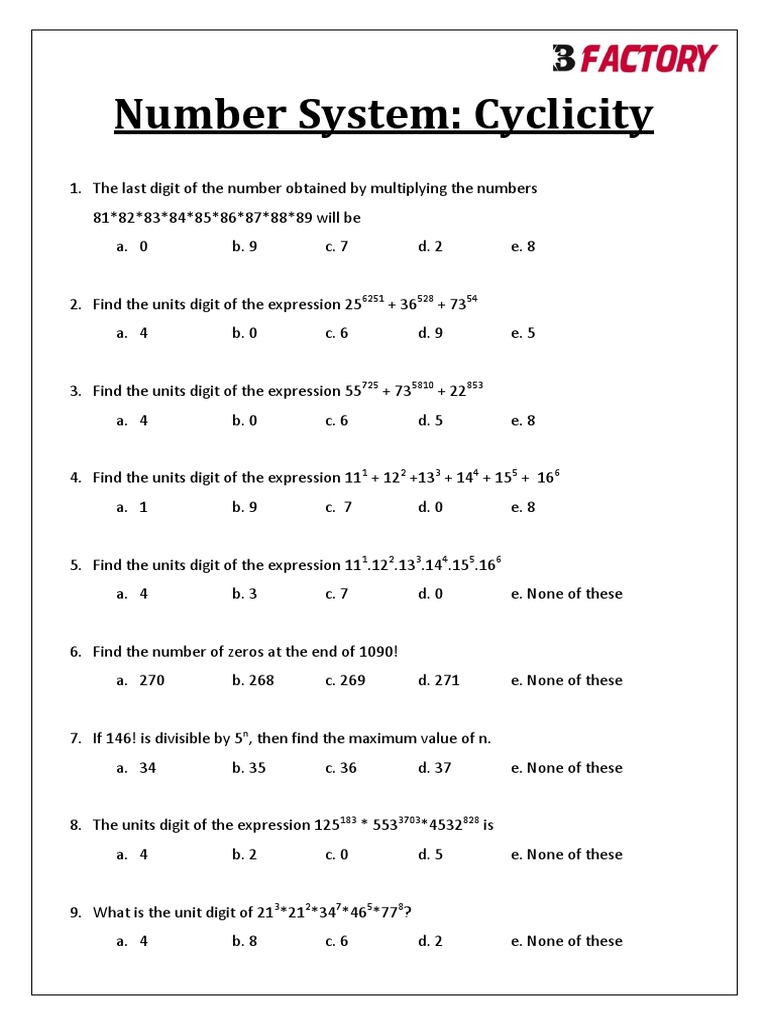 Number System: Cyclicity | PDF