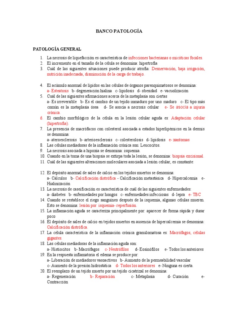 Banco de Preguntas Patologia Completo | PDF | Edema | Inflamación