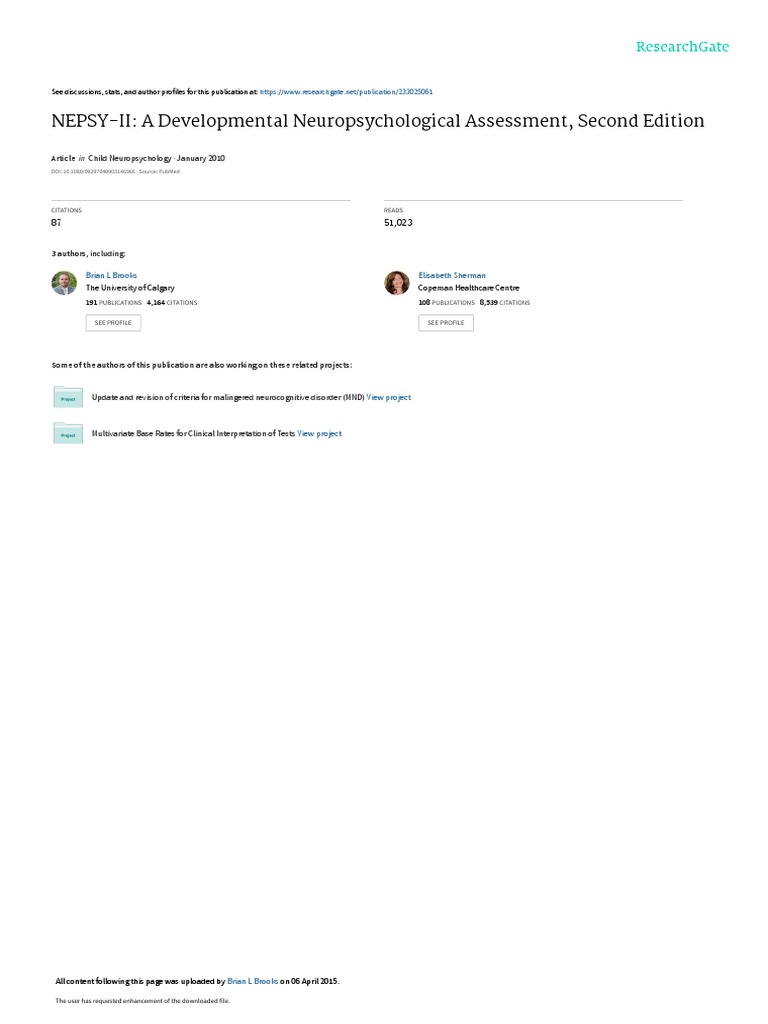 Test Review NEPSY-II | PDF | Recall (Memory) | Memory