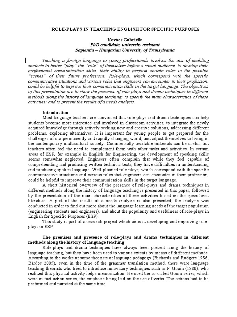 Role-Play Techniques for Engineering Students | PDF | Language ...