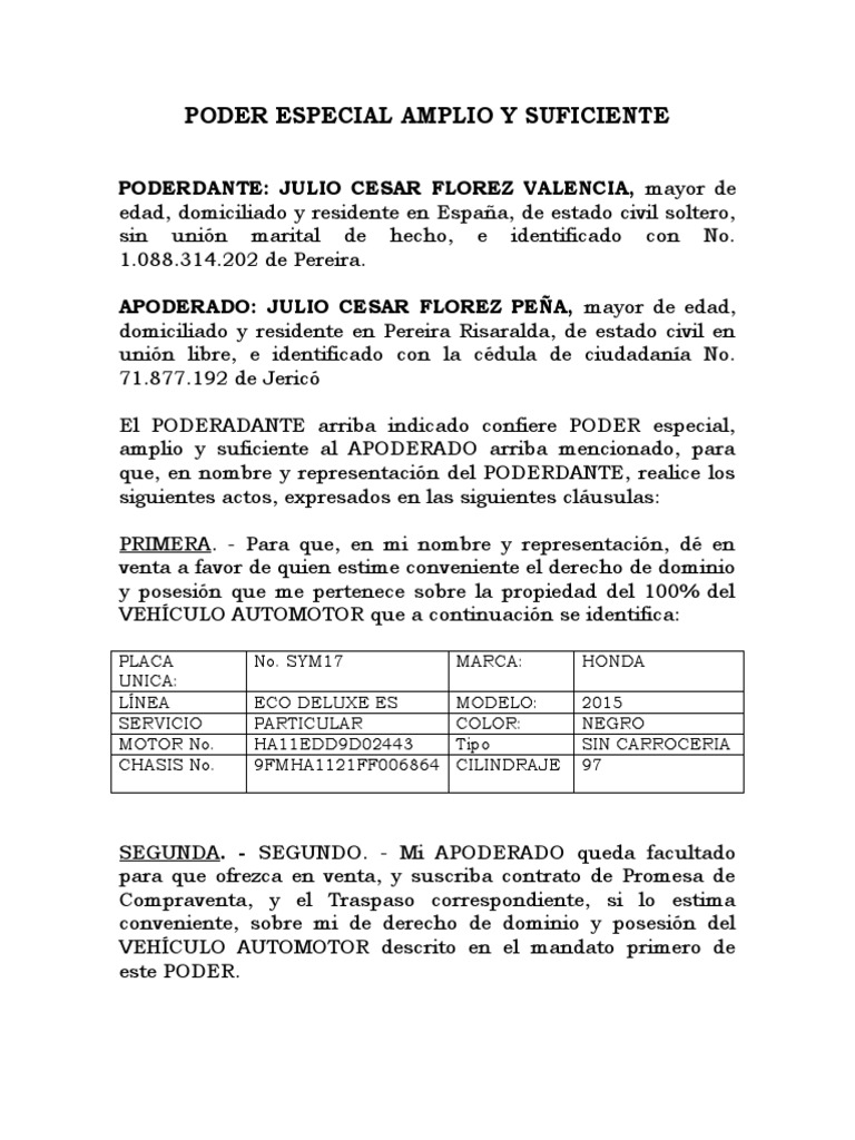 Poder Amplio y Suficiente para Tramites Ante Transito | PDF | Justicia ...