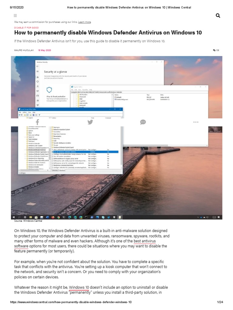 How To Permanently Disable Windows Defender Antivirus On Windows 10 ...