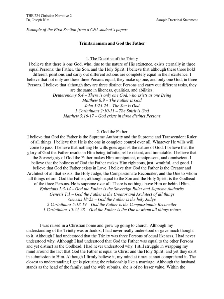 Trinitarianism and God The Father: THE 224 Christian Narrative 2 DR ...
