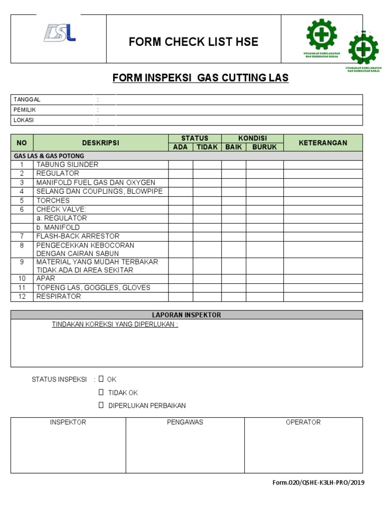 Form checklist gas cutting las | PDF