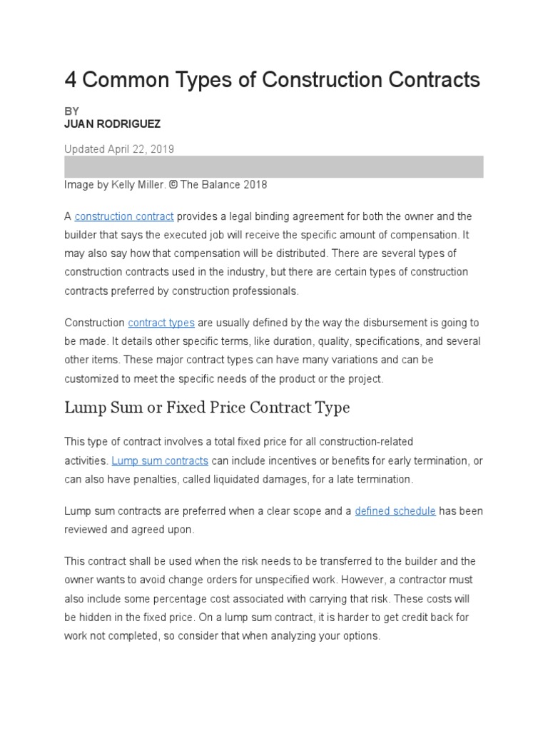 4 Common Types of Construction Contracts | PDF | Business Law | Business