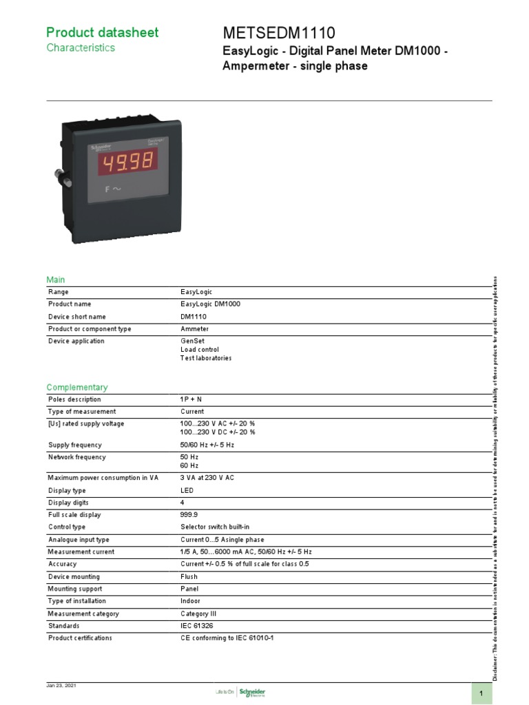 EasyLogic DM1000 - DM3000 Series - METSEDM1110 | PDF | Alternating ...