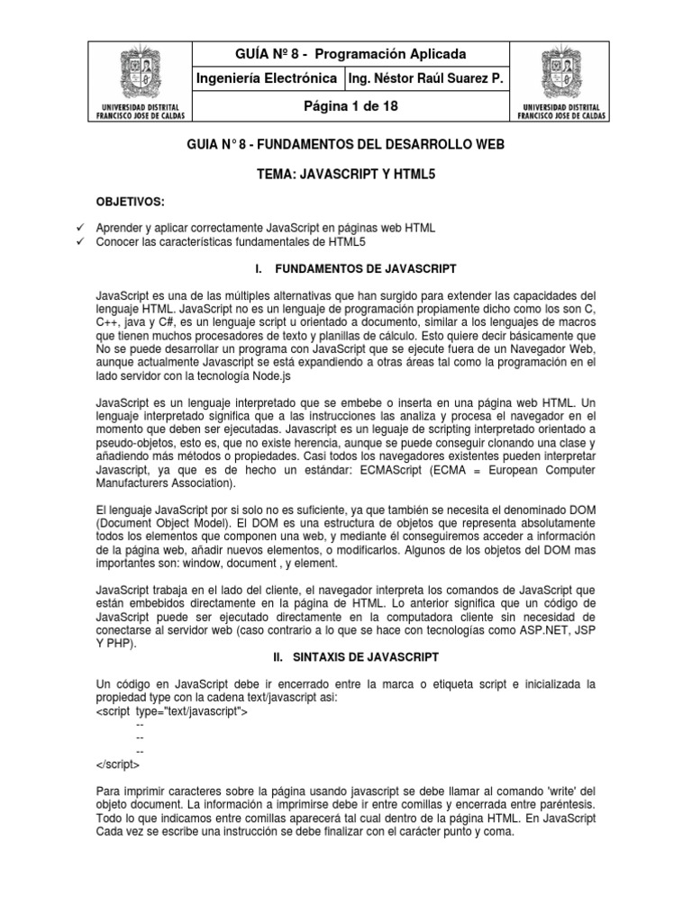 Guia8 - Desarrollo Web (JavaScript+html5) | PDF | Modelo de objeto de ...