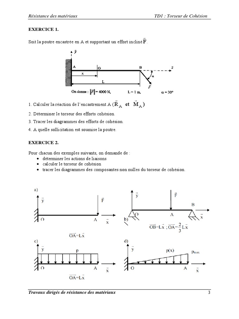 Fiche 1 TD RDM - CALCUL STRUCTURE | PDF | Résistance des matériaux ...