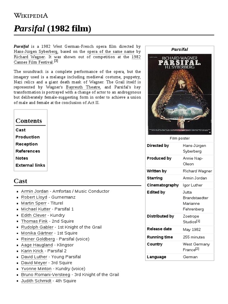 Parsifal (1982 Film) : Parsifal Is A 1982 West German-French Opera Film Directed by | PDF ...