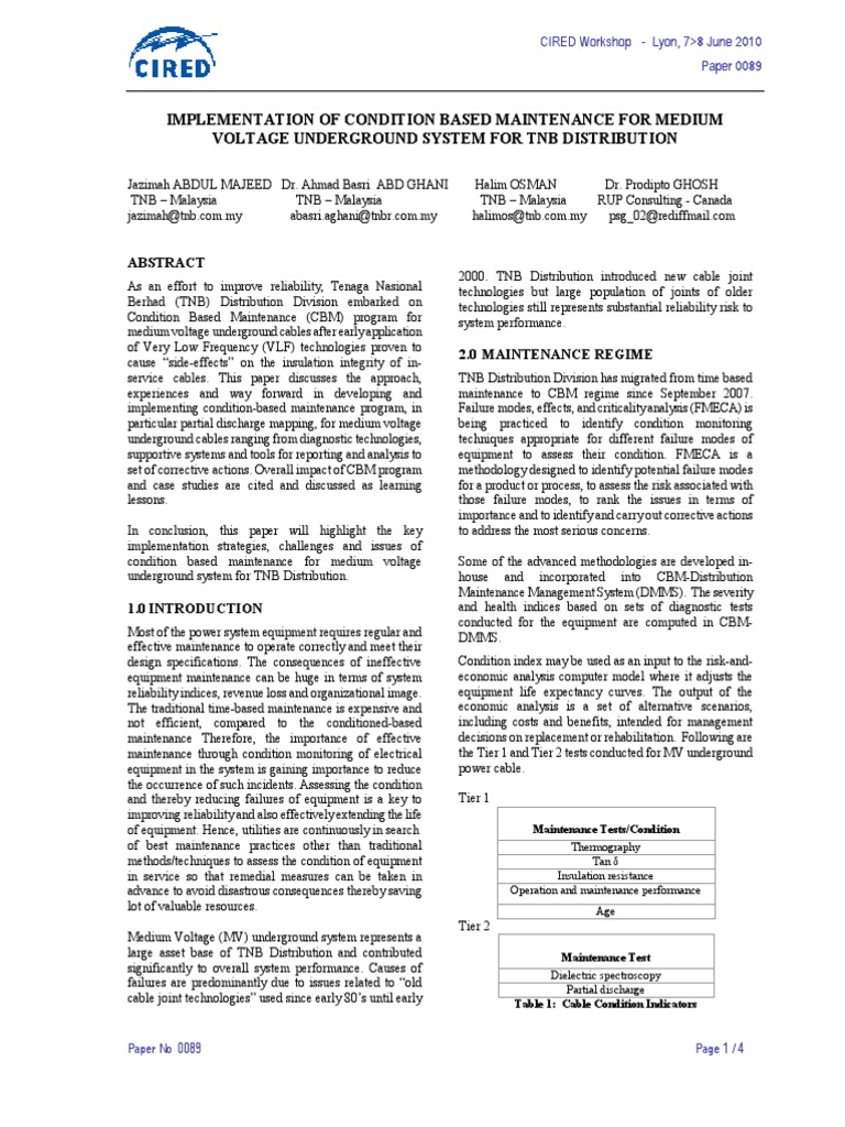 Condition-Based Maintenance for MV Cables | PDF | Reliability ...