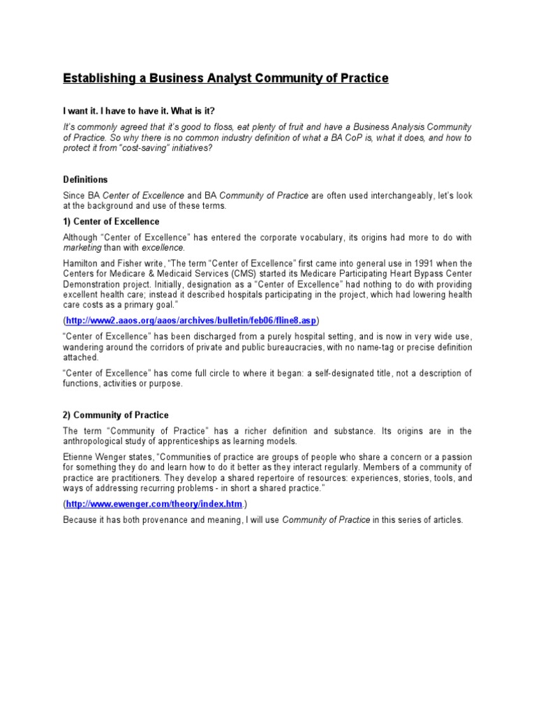 Articles On CoP & CoE | PDF | Business Analysis | Agile Software ...