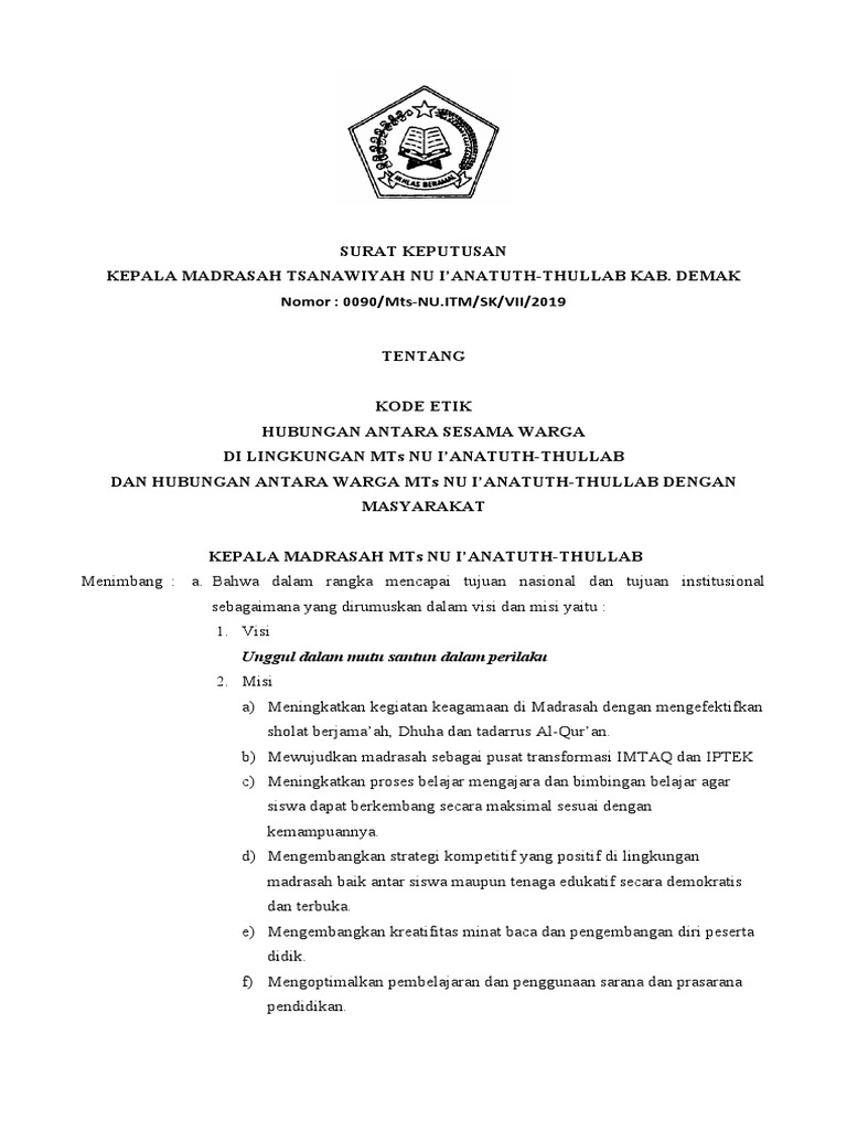 KODE ETIK MTs NU ITM | PDF