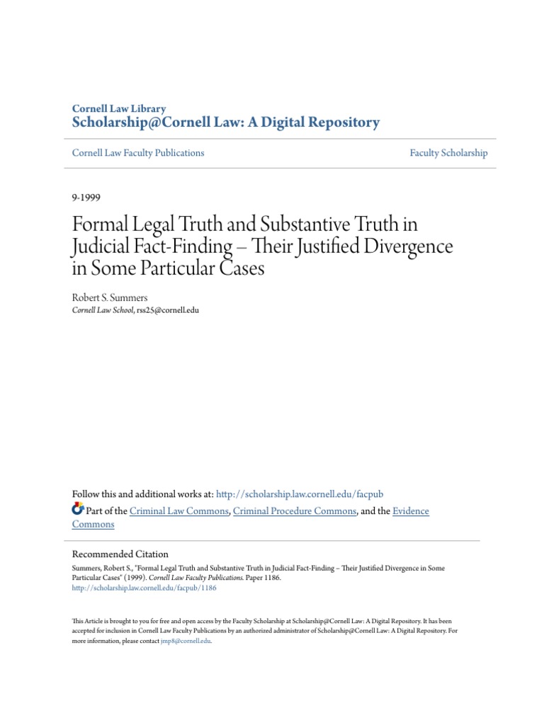 Formal Legal Truth and Substantive Truth in Judicial Fact-Finding | PDF ...