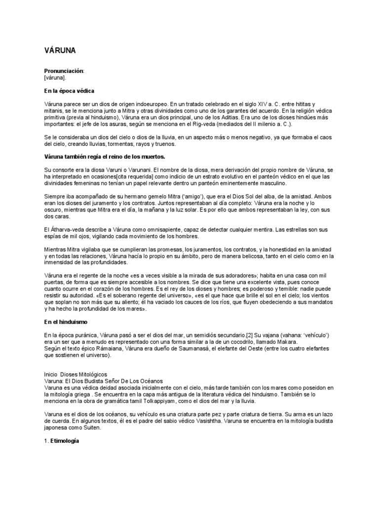 Genesis Indoeur. ''Váruna'' | PDF | Mitología hindú | Literatura hindú