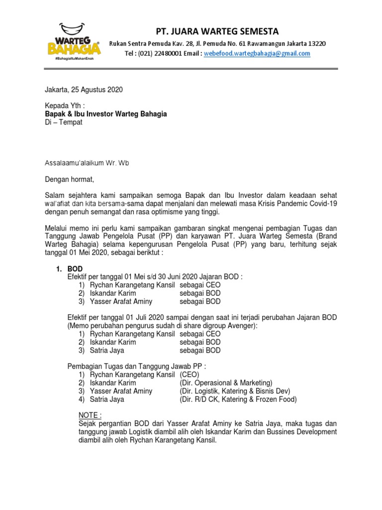 Memo Pembagian Tugas Karyawan | PDF